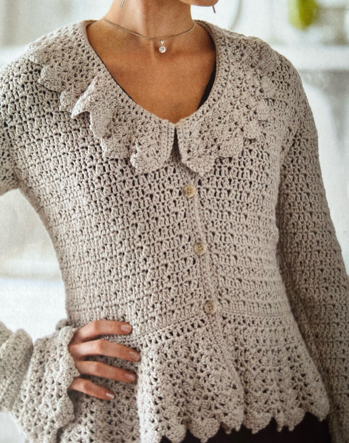 Crochet Lacy Cardigan Pattern Create a Frilly Collar and Cuffs With ...