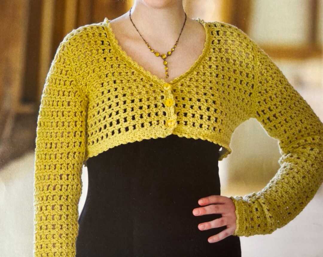Crochet Cropped Cardigan Pattern Easy Summer Stylish Long Sleeve Bolero ...