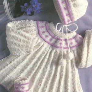 Knitted Baby Angel Top Pattern Knit Matching Bonnets and Booties ...