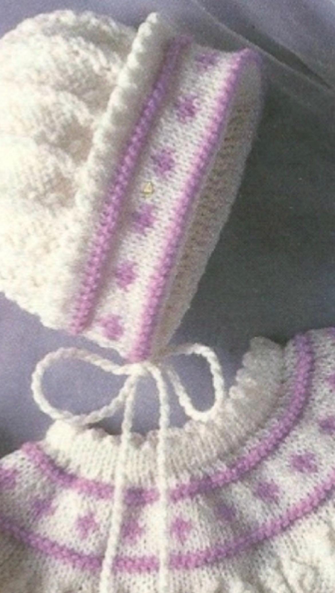Knitted Baby Angel Top Pattern Knit Matching Bonnets and Booties ...
