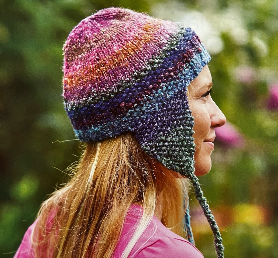 Knitted Cosy Warm Hat Pattern Use Variegated Yarn to Make an Ear Flap ...