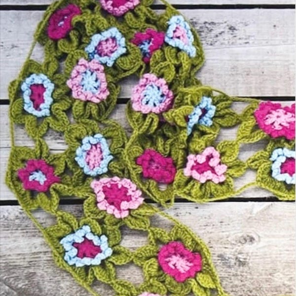 Crochet Flower Scarf Pattern - Etsy