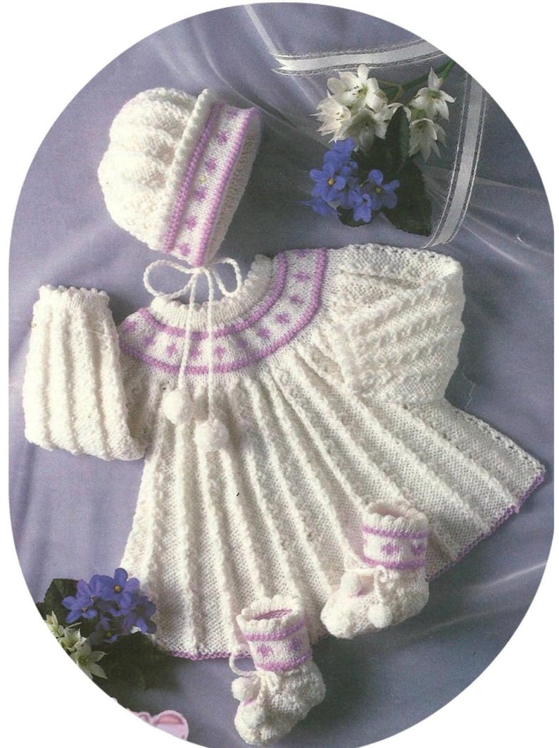Knitted Baby Angel Top Pattern Knit Matching Bonnets and Booties ...
