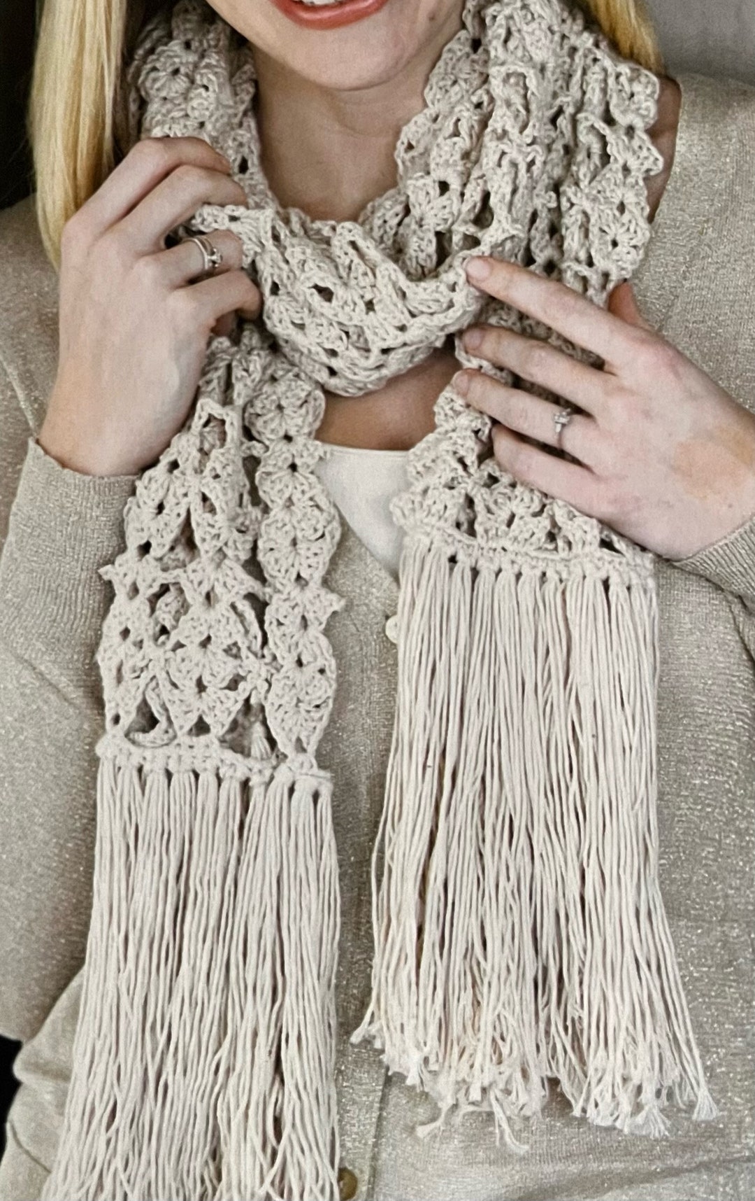 Crochet Long Fringed Scarf Pattern Beautiful Summer Light Openwork ...