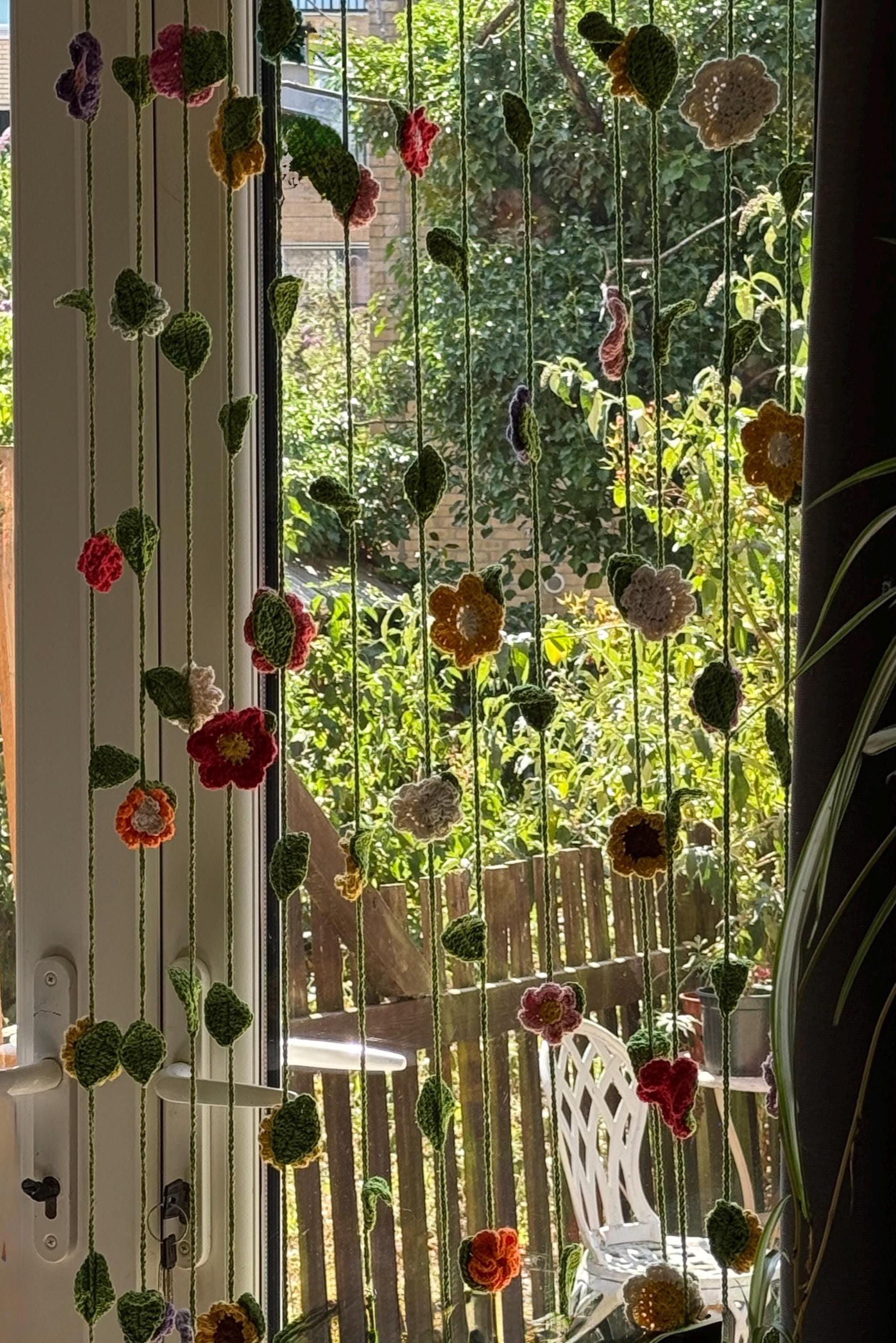 Crochet Floral Curtain Pattern Hanging Flower Garland Window and Wall ...
