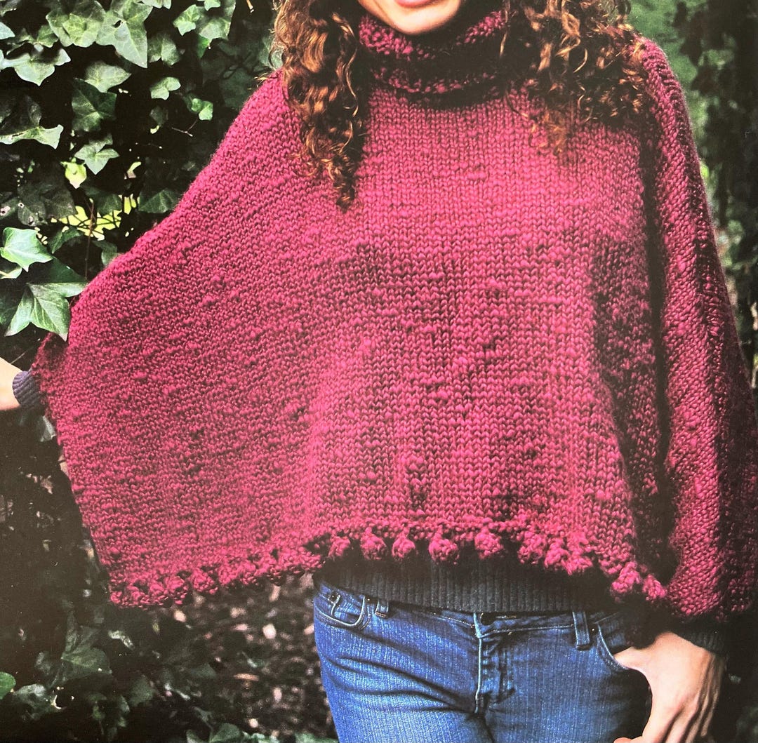 Knitted Poncho Pattern Turtle Neck Design Autumn Comfy Top an Easy ...
