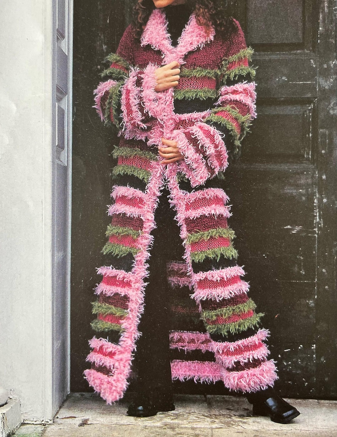 Knitted Long Cardigan Pattern Fluffy Striped Jacket Design Knitting ...
