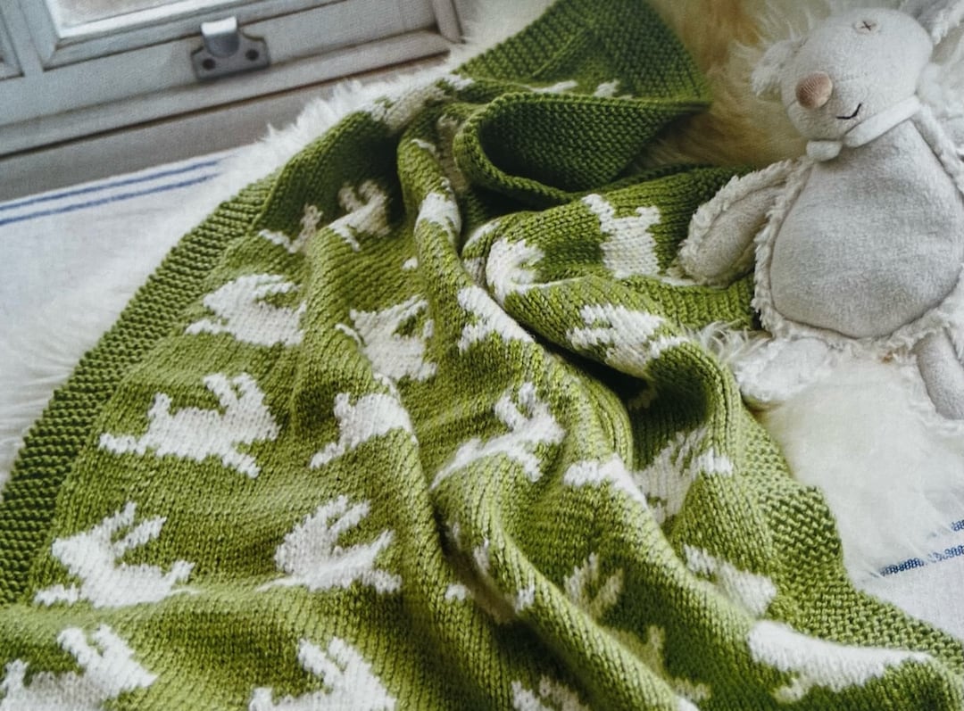 Adorable Knitted Baby Bunny Blanket Knitting Intarsia Pattern Rabbit ...