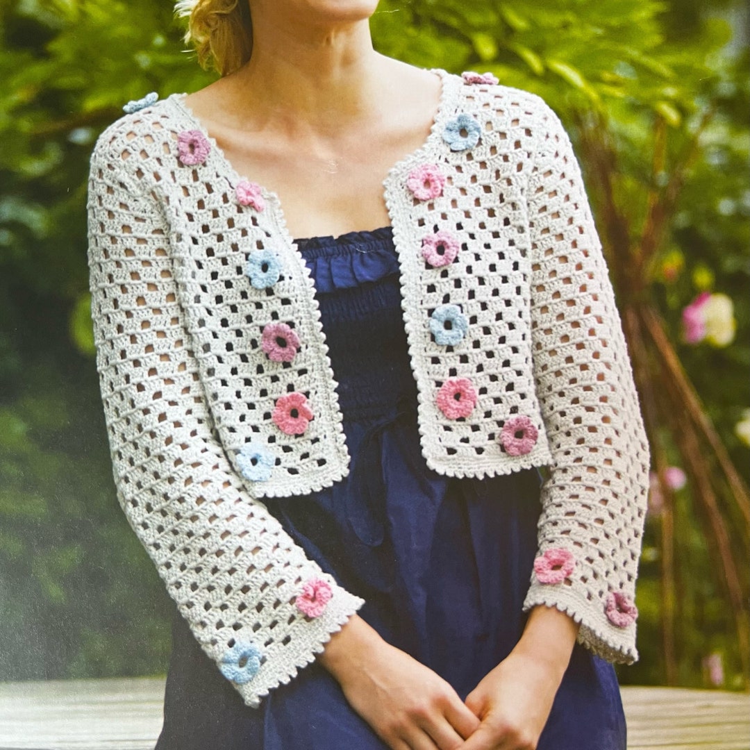 Crochet Daisy Cardigan Pattern Floral Edging Bolero Flower Openwork ...