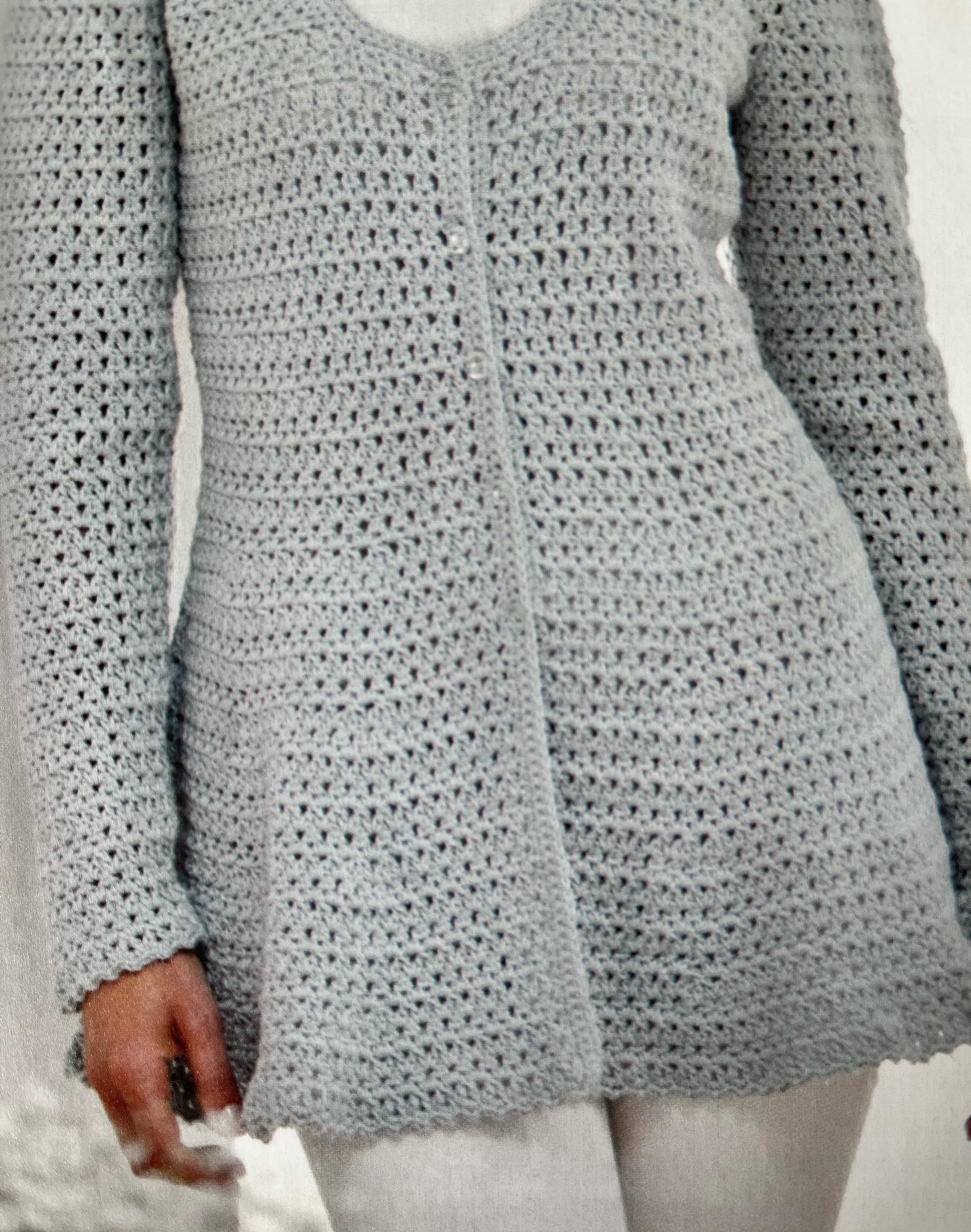 Long Crochet Cardigan Pattern Flared Hemline Design With Long Arms ...