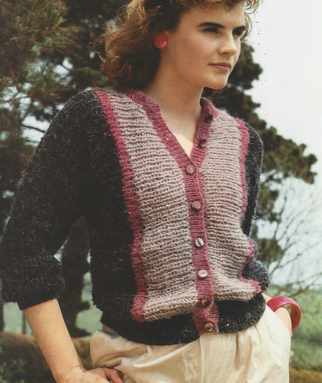 Ladies Knitted Vintage Sideways Cardigan Pattern A Classic V Neck ...