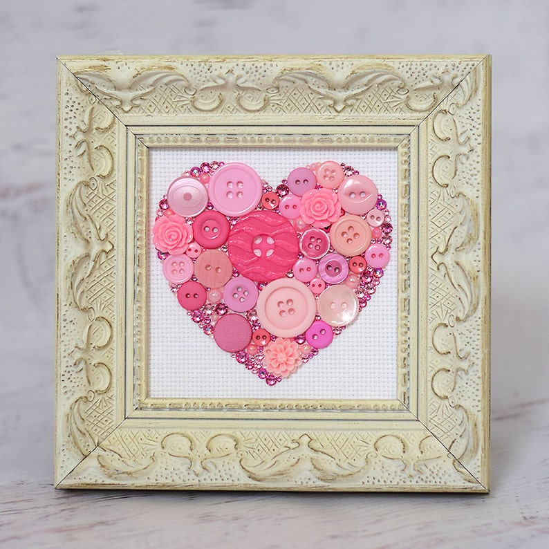 Made To Order Button Art Pink Button Heart Pink Heart | Etsy