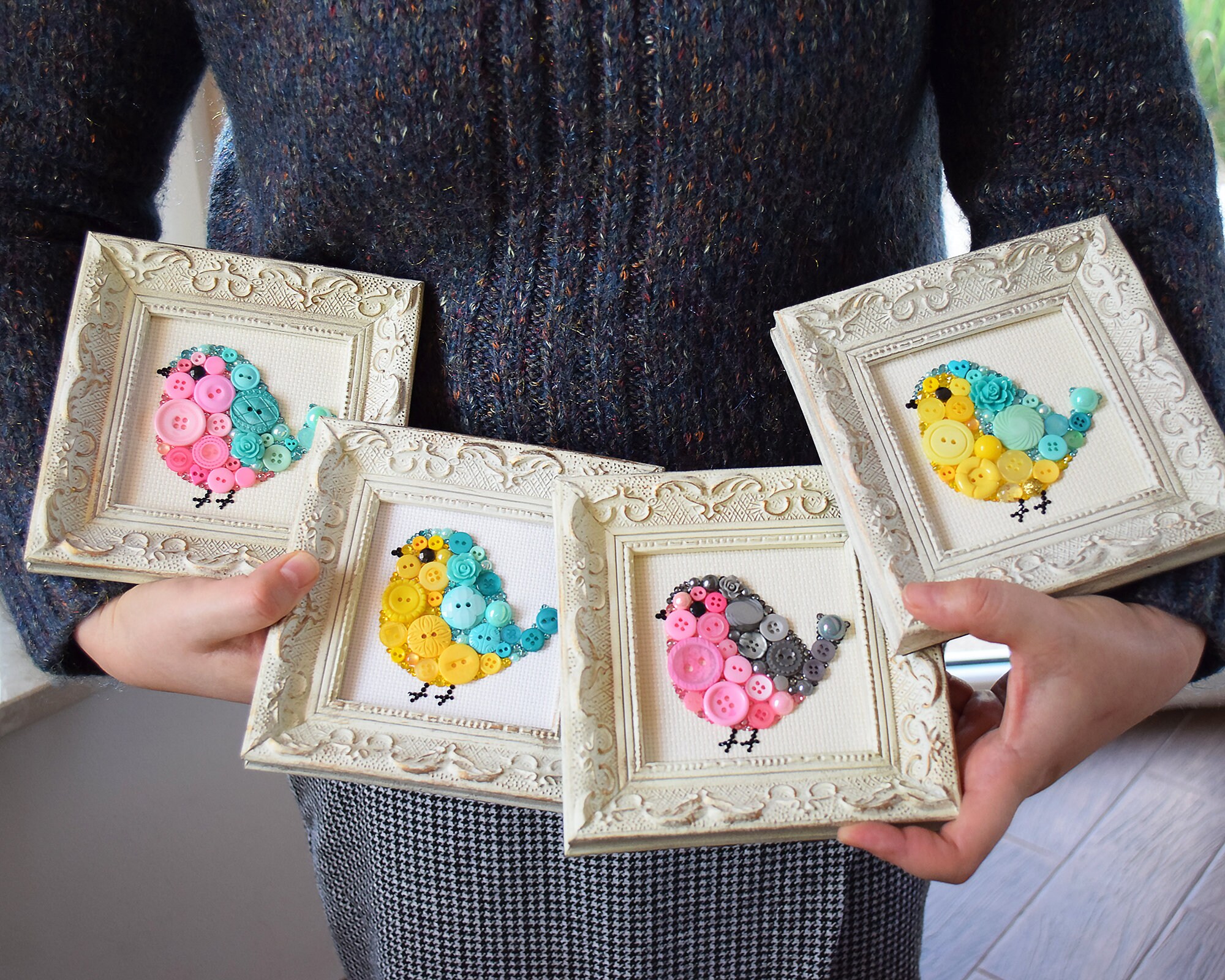 Made To Order Baby Bird Button Art Small Bird Wall Hanging | Etsy