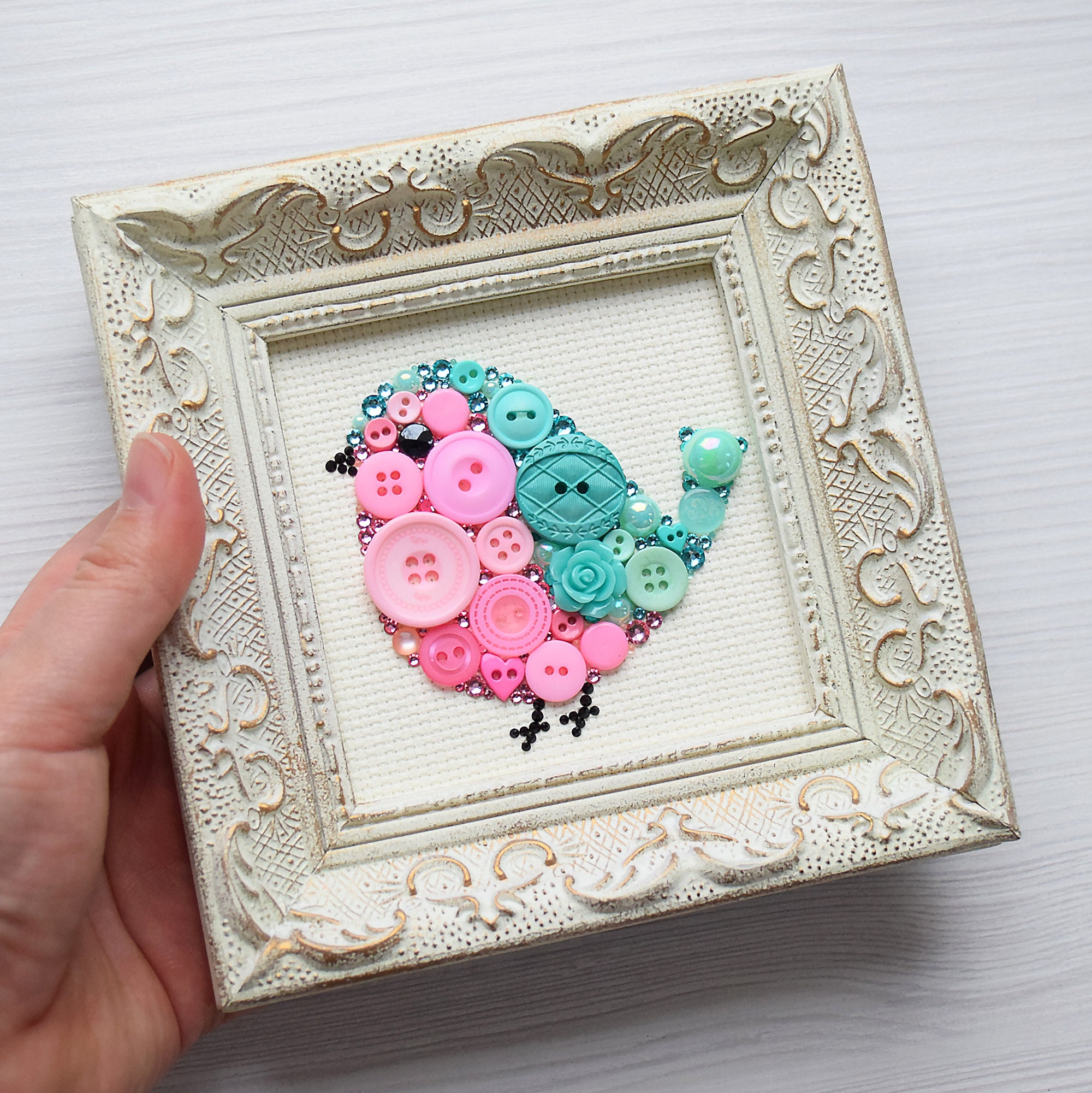 Made To Order Baby Bird Button Art Small Bird Wall Hanging | Etsy