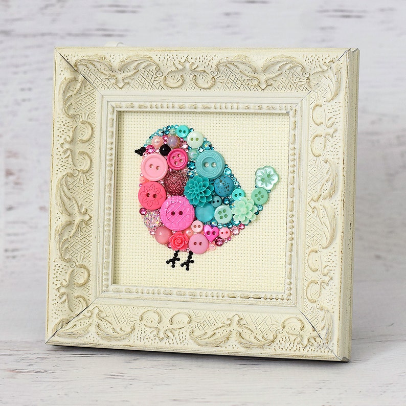 Made to Order Baby Bird Button Art Small Bird Wall Hanging | Etsy UK