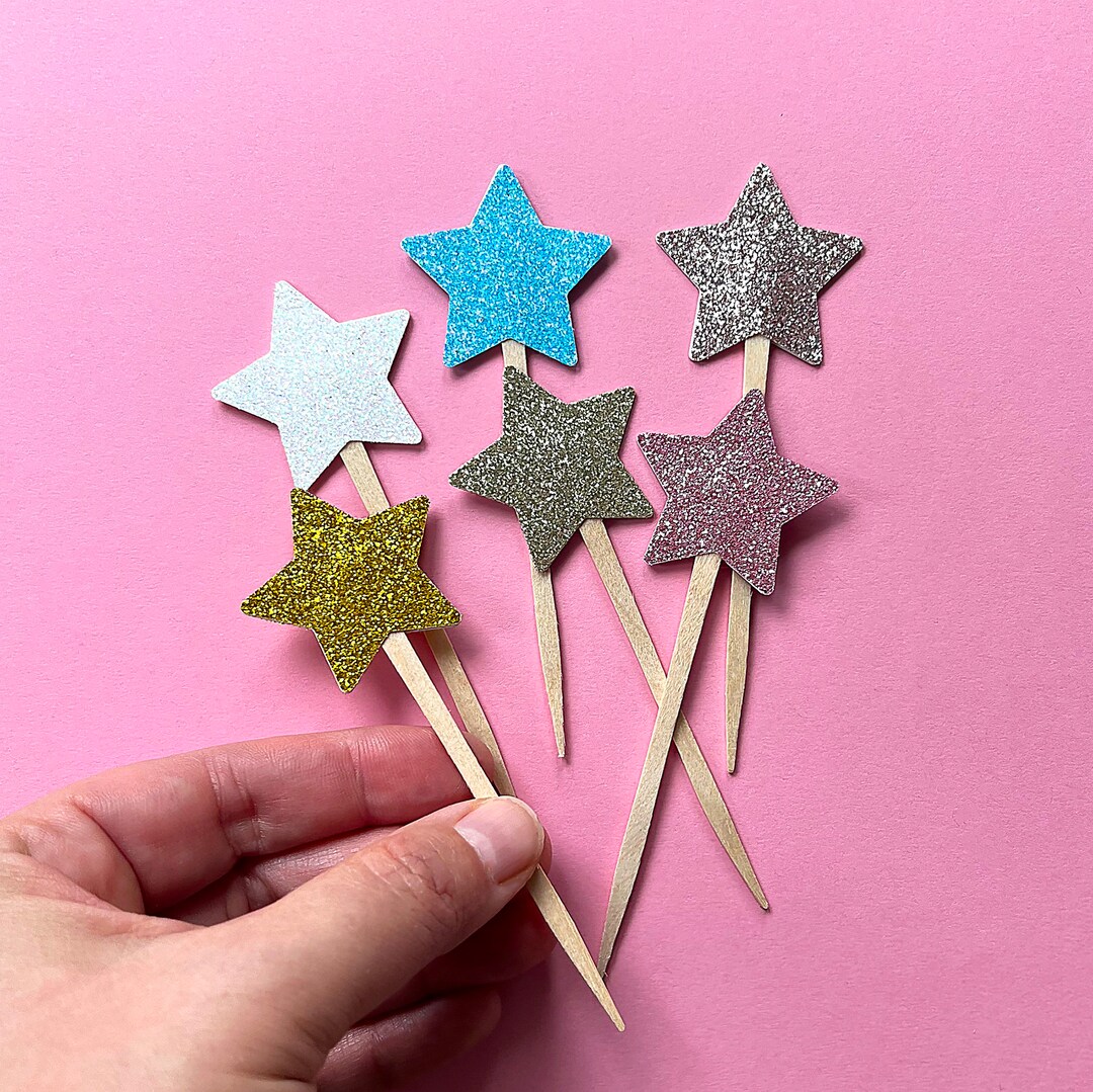 Star Cupcake Toppers | Glittery Stars Toppers | Birthday Party Decor ...