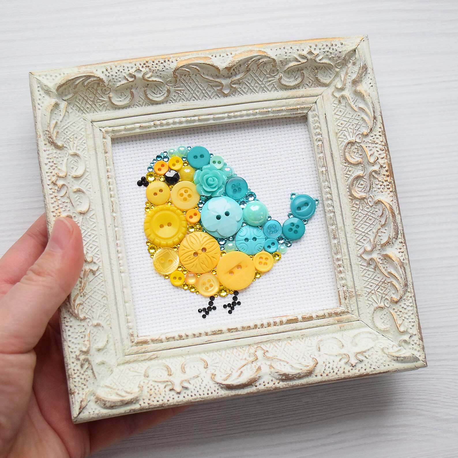 Made to Order Baby Bird Button Art Small Bird Wall Hanging | Etsy UK
