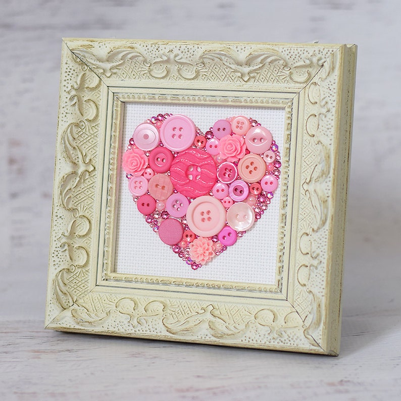 Made To Order Button Art Pink Button Heart Pink Heart | Etsy