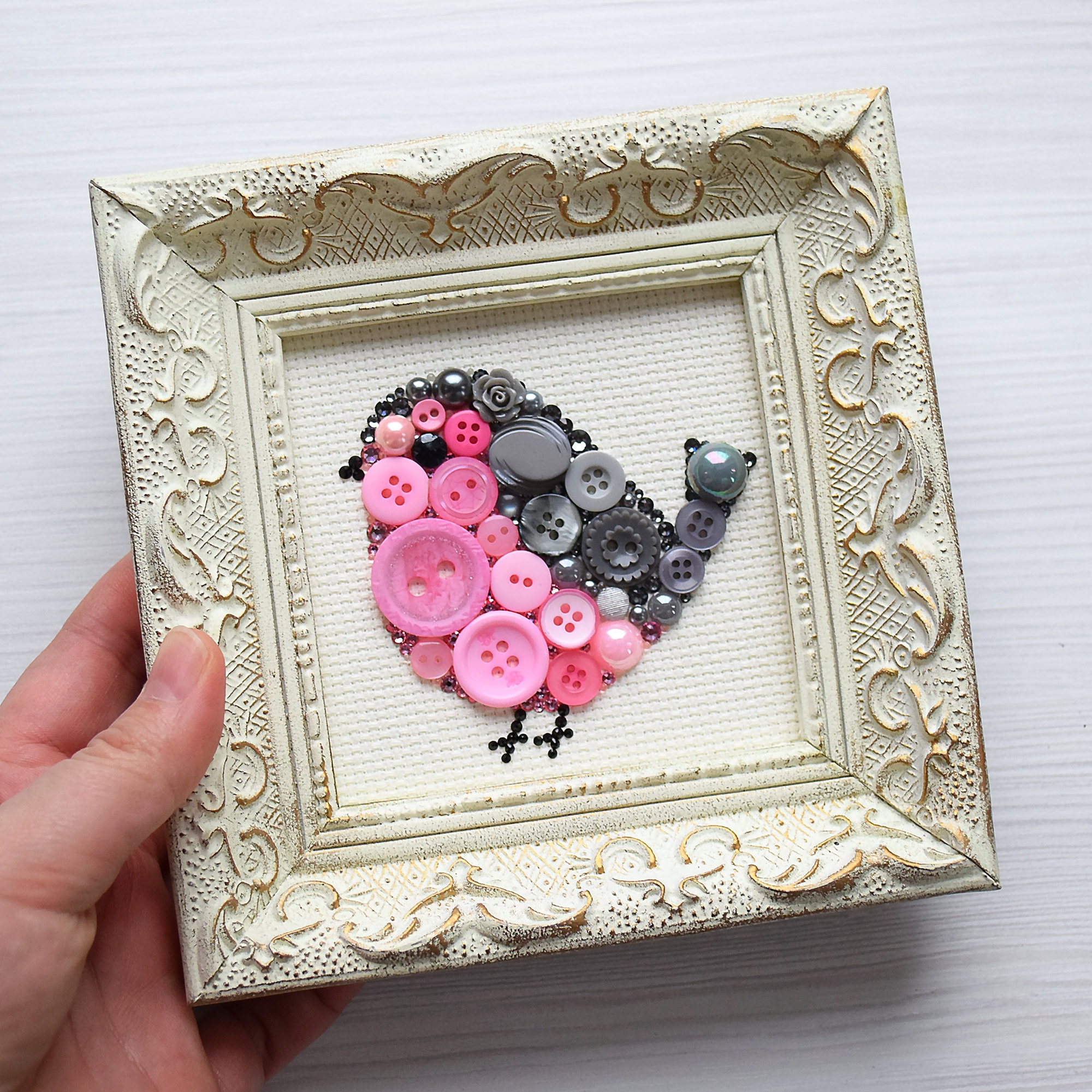 Made to Order Baby Bird Button Art Small Bird Wall Hanging - Etsy UK