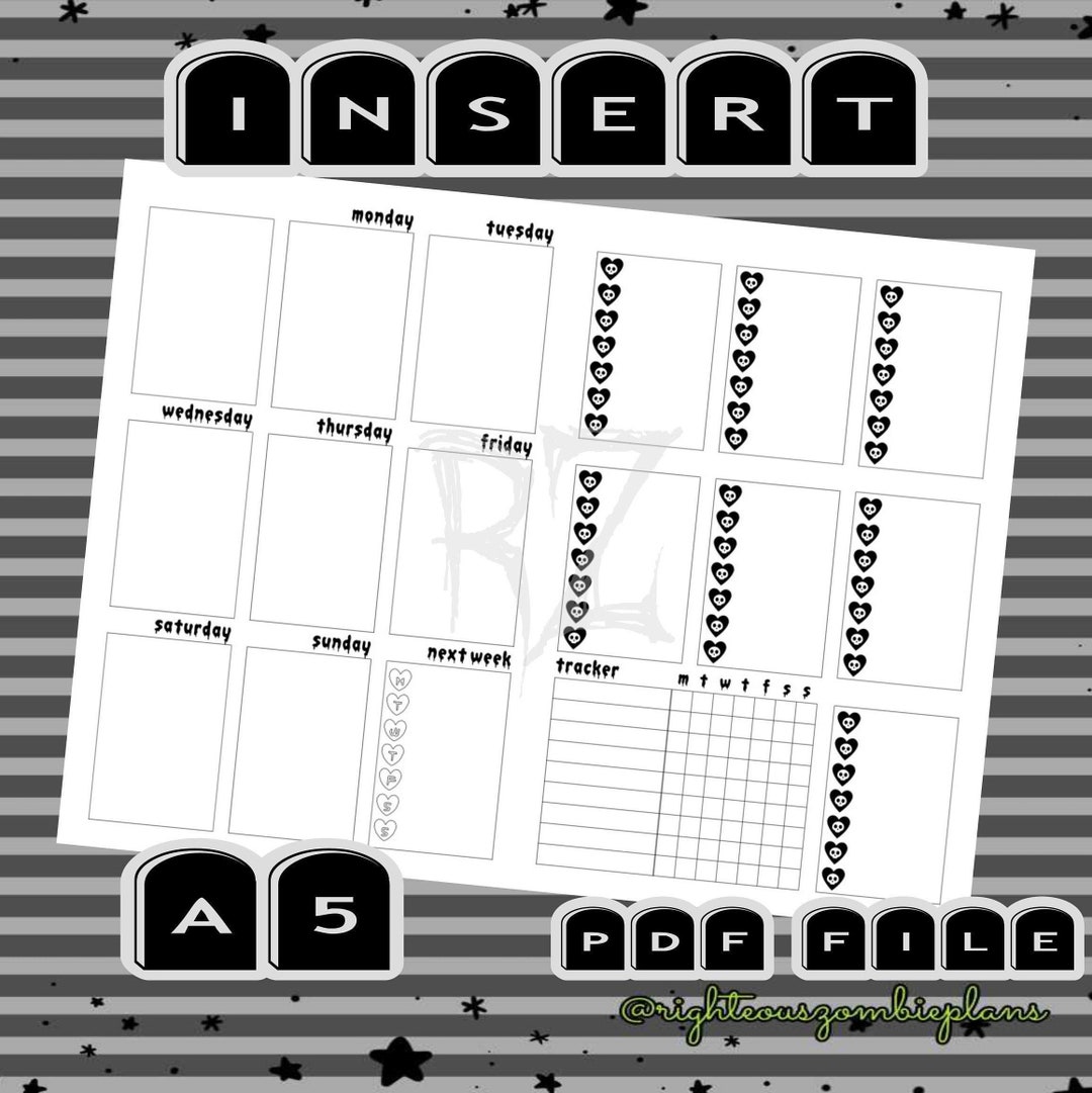Emo Heart : A5 Travelers Notebook Printable Insert Weekly Notes Page ...