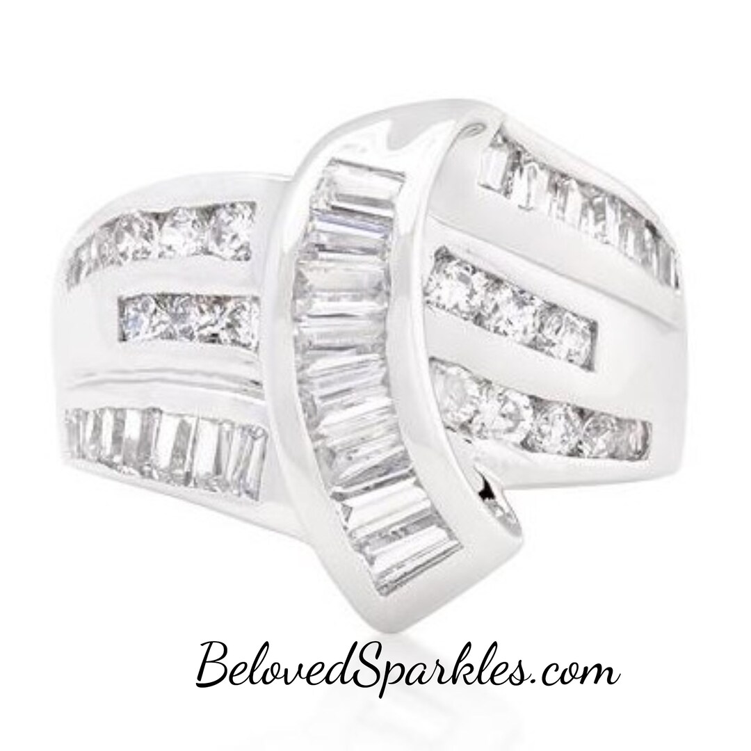 Pat Baguette Channel Set Overlap 3 Carat Cubic Zirconia Band Ring ...