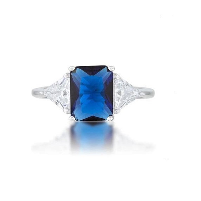 Gretchen 3ct Sapphire Blue Radiant Cubic Zirconia Three Stone | Etsy