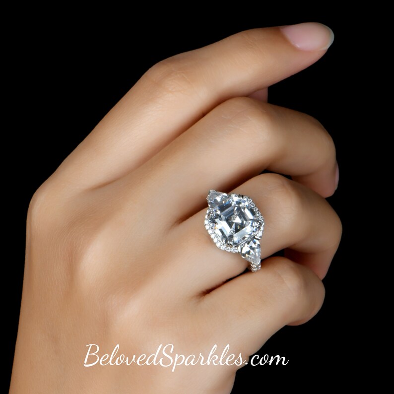 Mavis 10mm Asscher 7ct Cubic Zirconia Halo 925 Sterling Silver ...