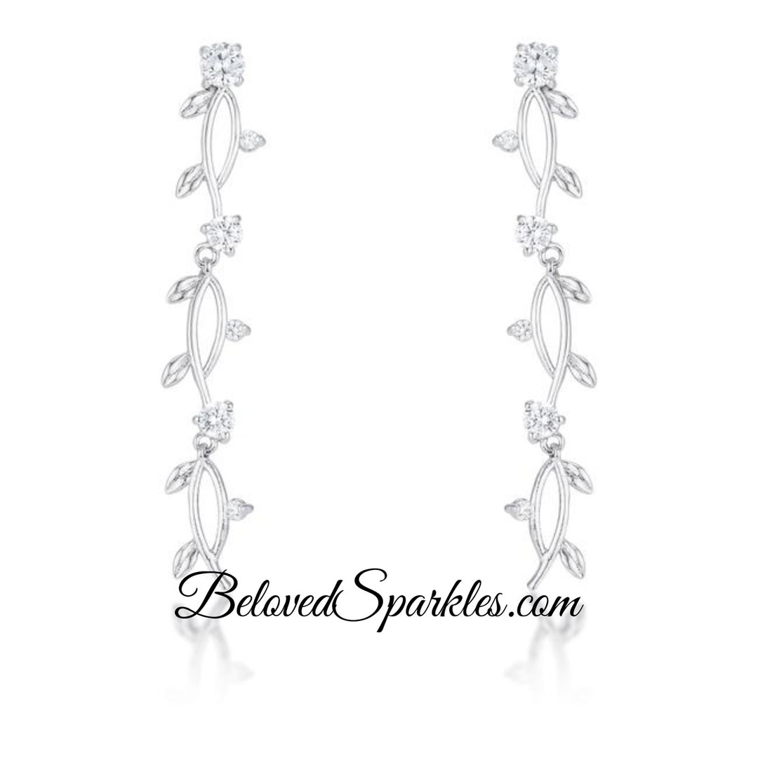 Nathana Romantic Floral Leaf Vine Cubic Zirconia Silver or Rose Gold ...