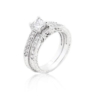 Lupe .5ct Princess Cut CZ Filigree Engagement and Wedding Ring Set-2ct ...