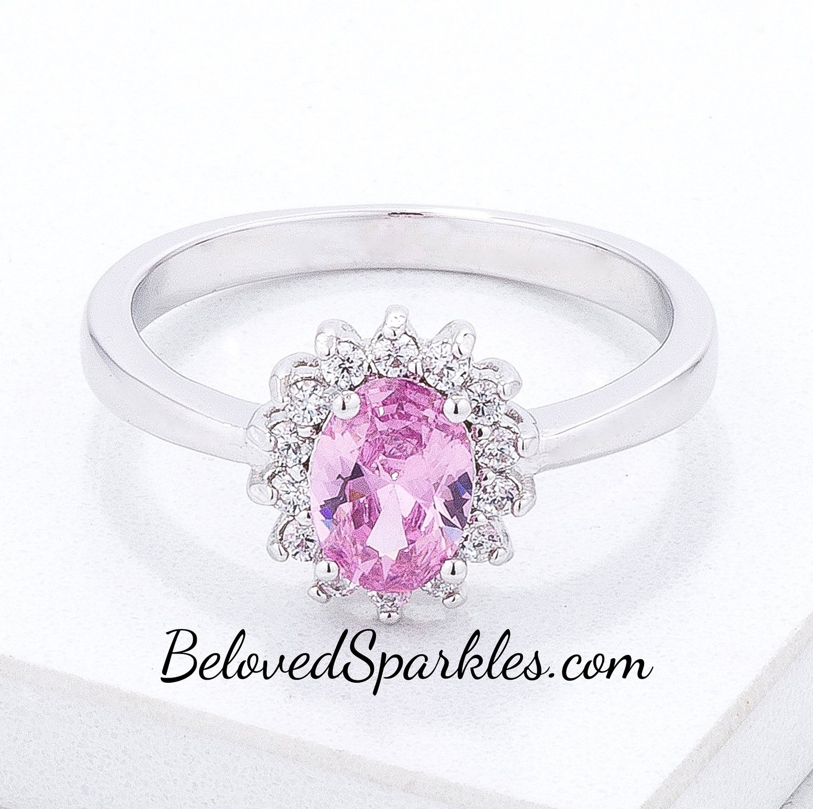 Chesna Oval Pink 2ct Cubic Zirconia Silver Ring-petite Rose | Etsy