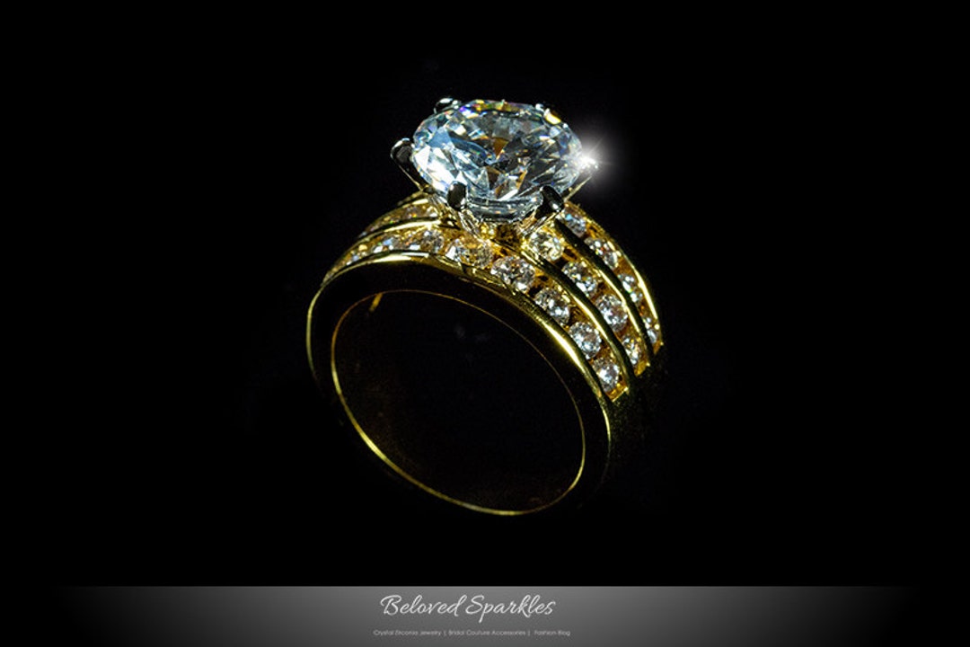 Patina 10mm 3.9ct Round Solitaire Gold Engagement 3carat CZ Ring-7.5ct ...