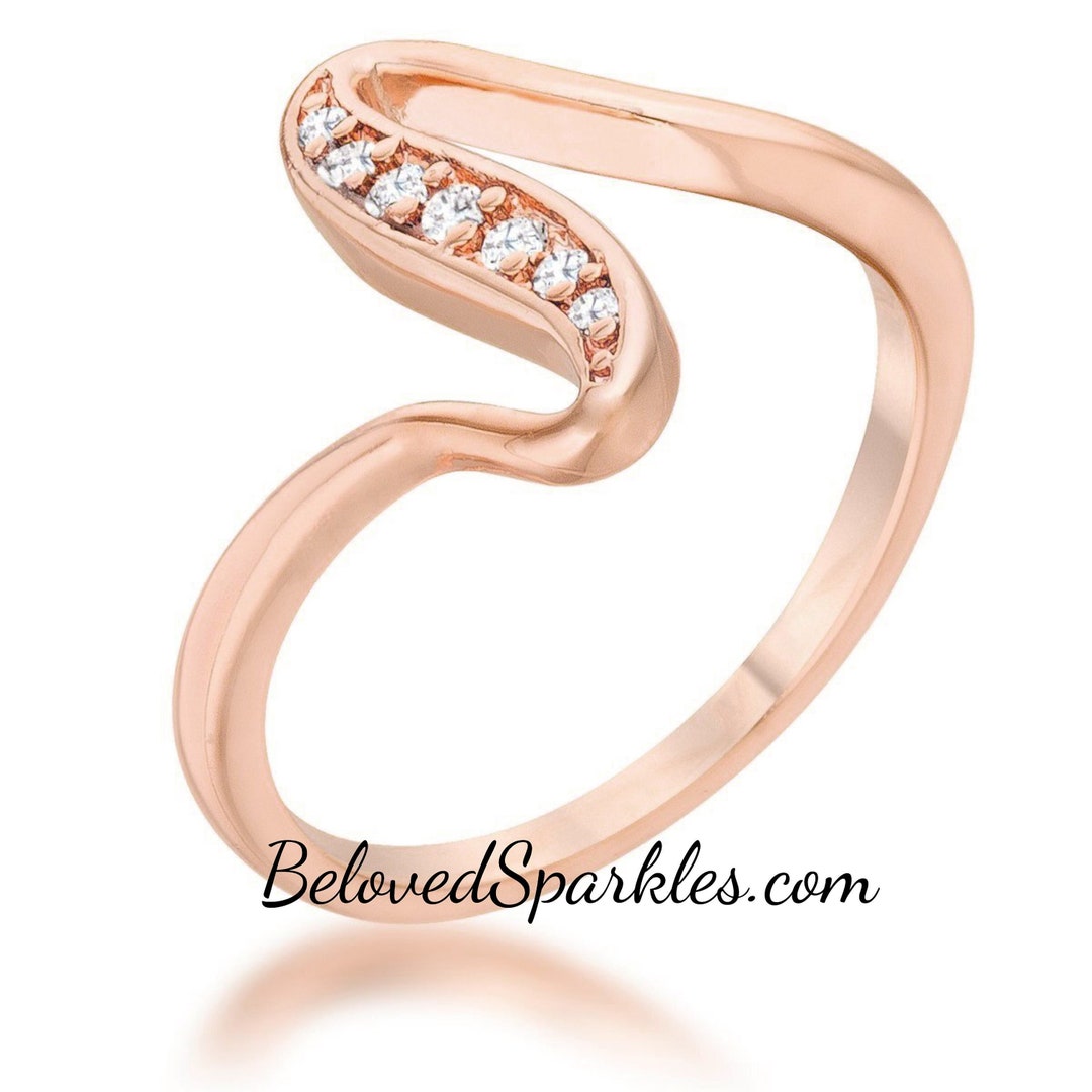 Sheryl Rose Gold Plated Simple Wave Cubic Zirconia Fashion Ring ...