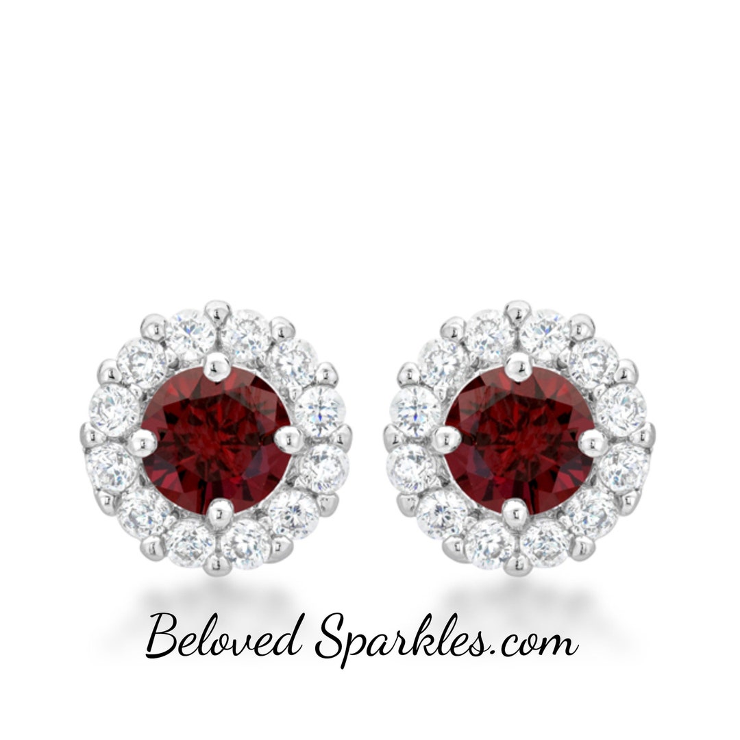 Belle 2ct Garnet Red Round CZ Halo Stud Earrings-ruby Halo Cubic ...