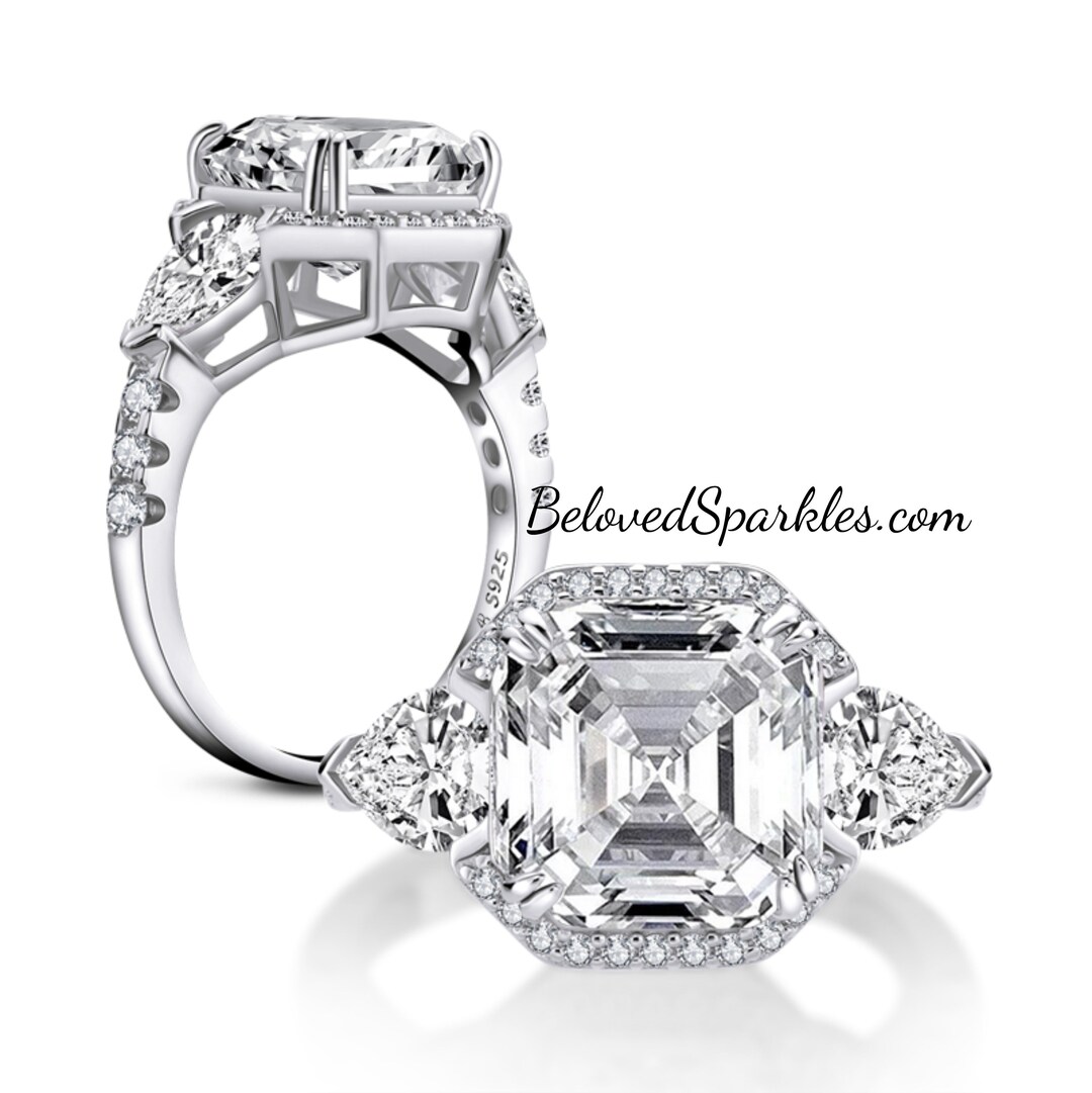 Mavis 10mm Asscher 7ct Cubic Zirconia Halo 925 Sterling Silver ...