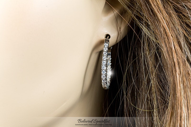 1 Inch CZ Hoop Earrings, Classic 2 Carat Cubic Zirconia Loop Earrings ...