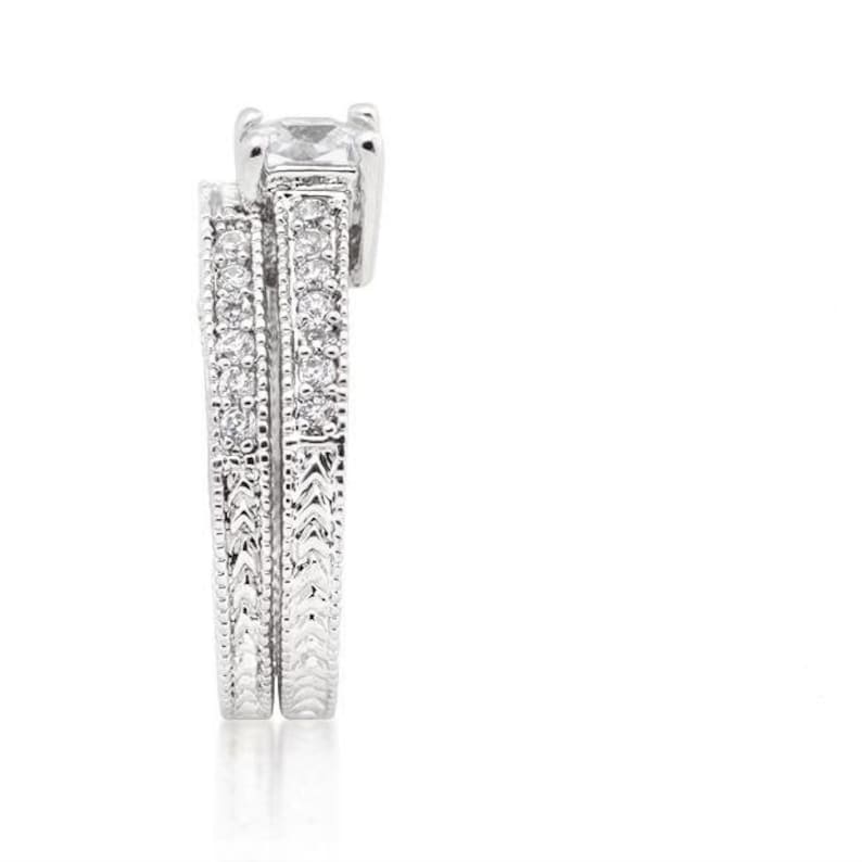 Lupe .5ct Princess Cut CZ Filigree Engagement and Wedding Ring Set-2ct ...