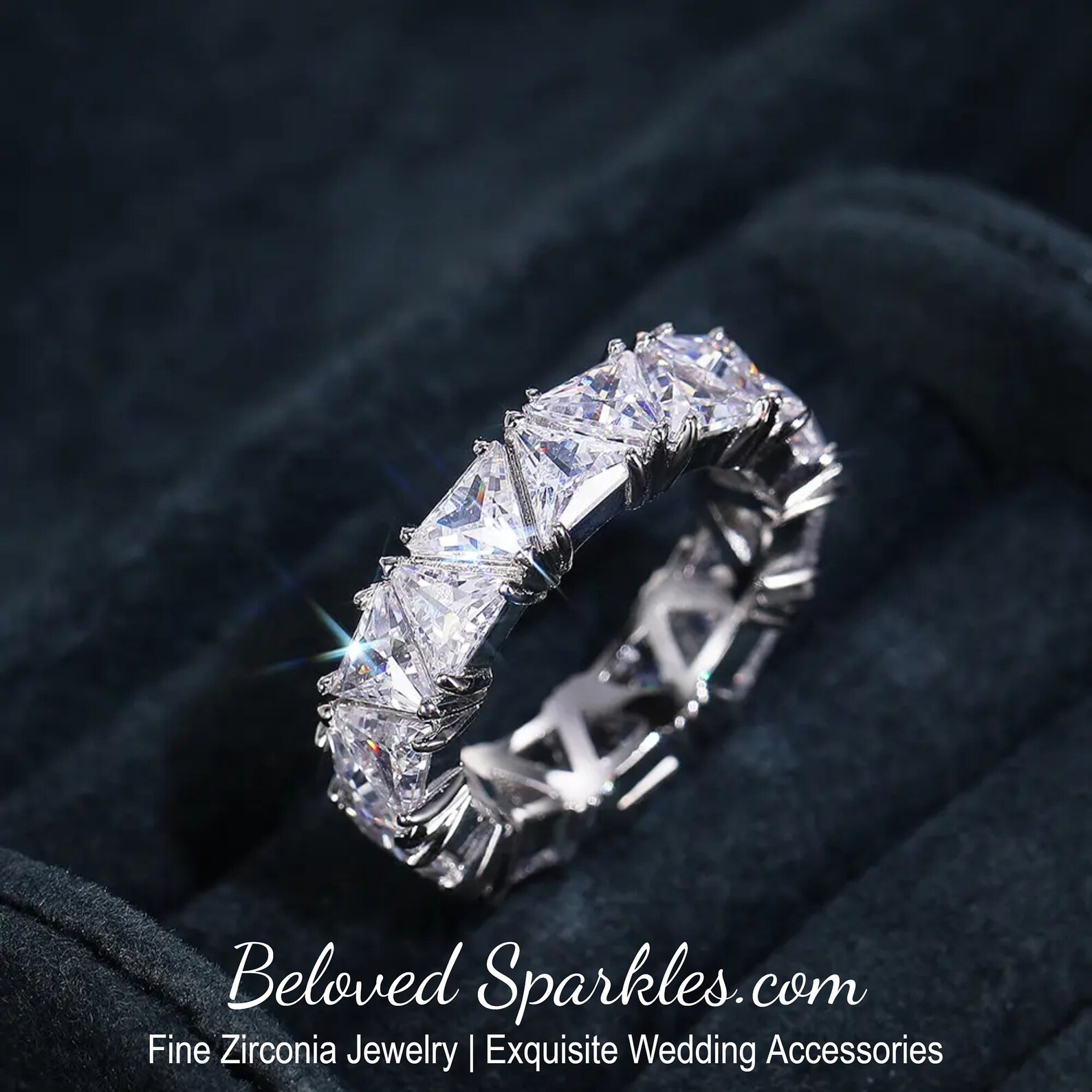Fretila 5.6mm Trillant Triangle CZ 925 Sterling Silver 8 Carat Eternity ...