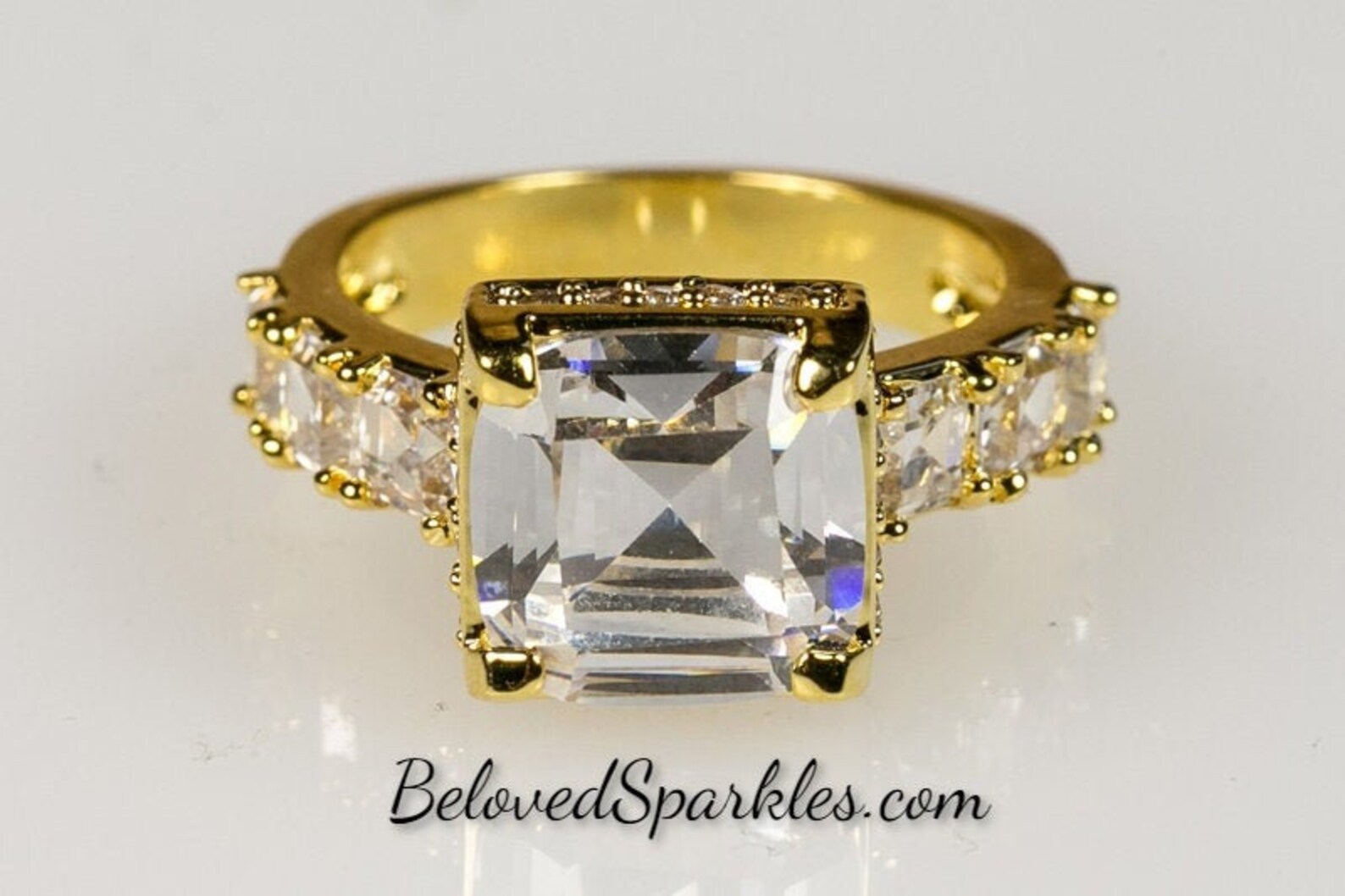 Lidia 9 5mm 4ct Asscher Cut 6ct Cubic Zirconia Gold Engagement Etsy