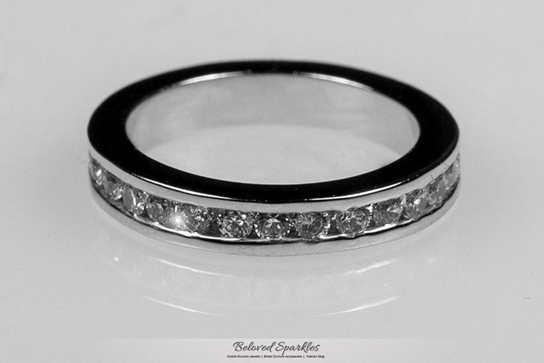 Jacey 2mm Round Channel Set 2 Carat Cubic Zirconia Stackable Eternity ...