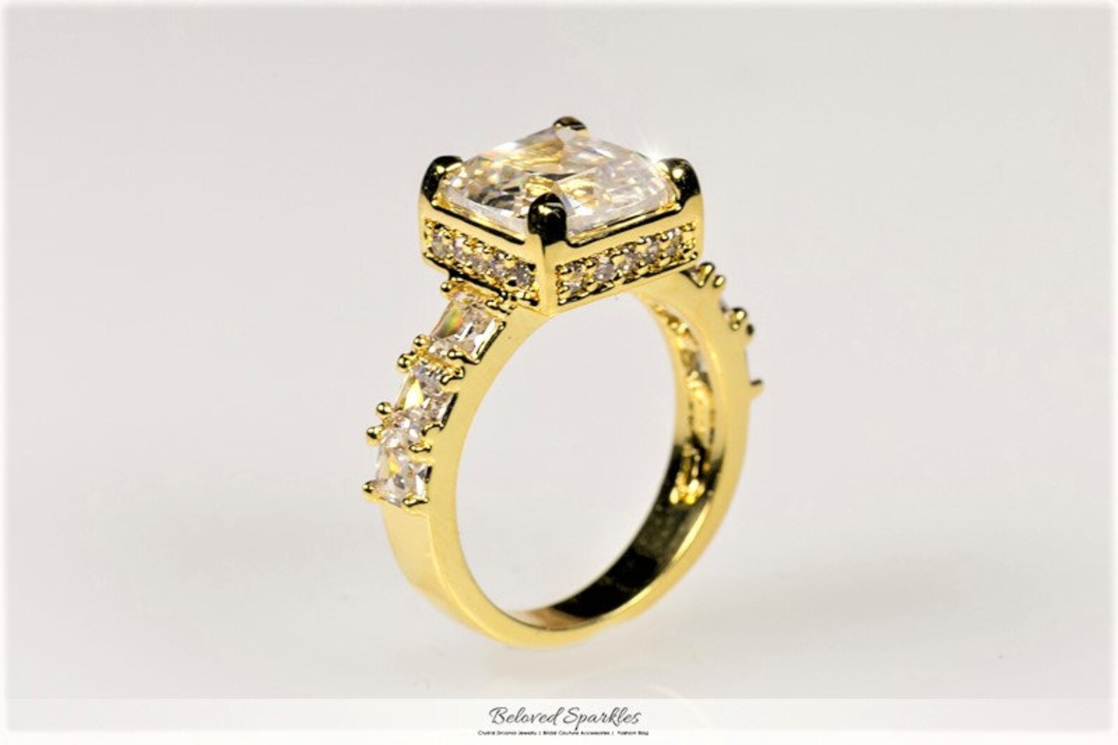Lidia 9 5mm 4ct Asscher Cut 6ct Cubic Zirconia Gold Engagement Etsy