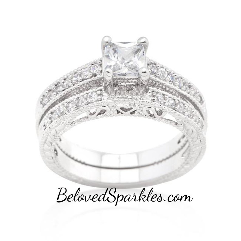 Lupe .5ct Princess Cut CZ Filigree Engagement and Wedding Ring - Etsy