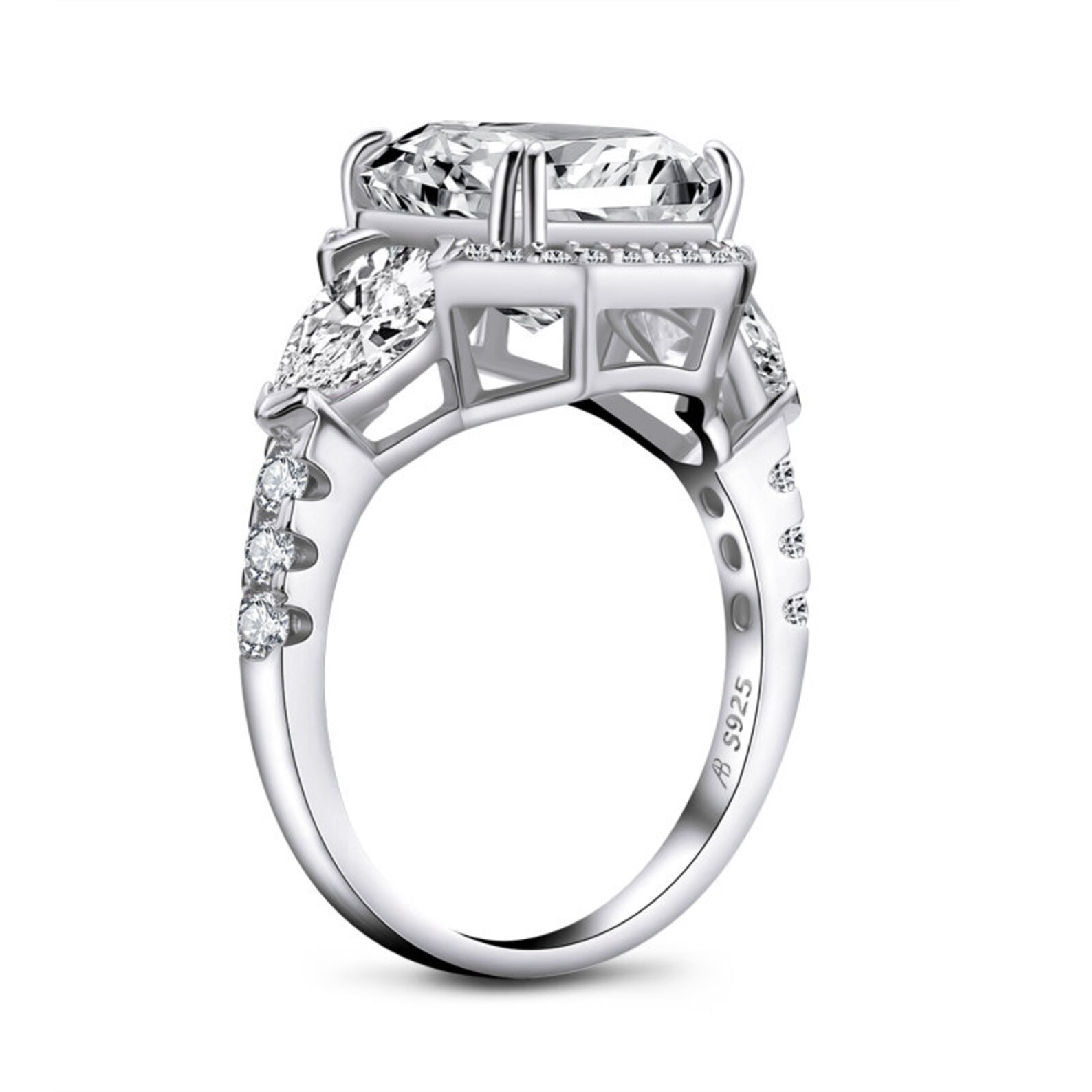 Mavis 10mm Asscher 7ct Cubic Zirconia Halo 925 Sterling Silver ...