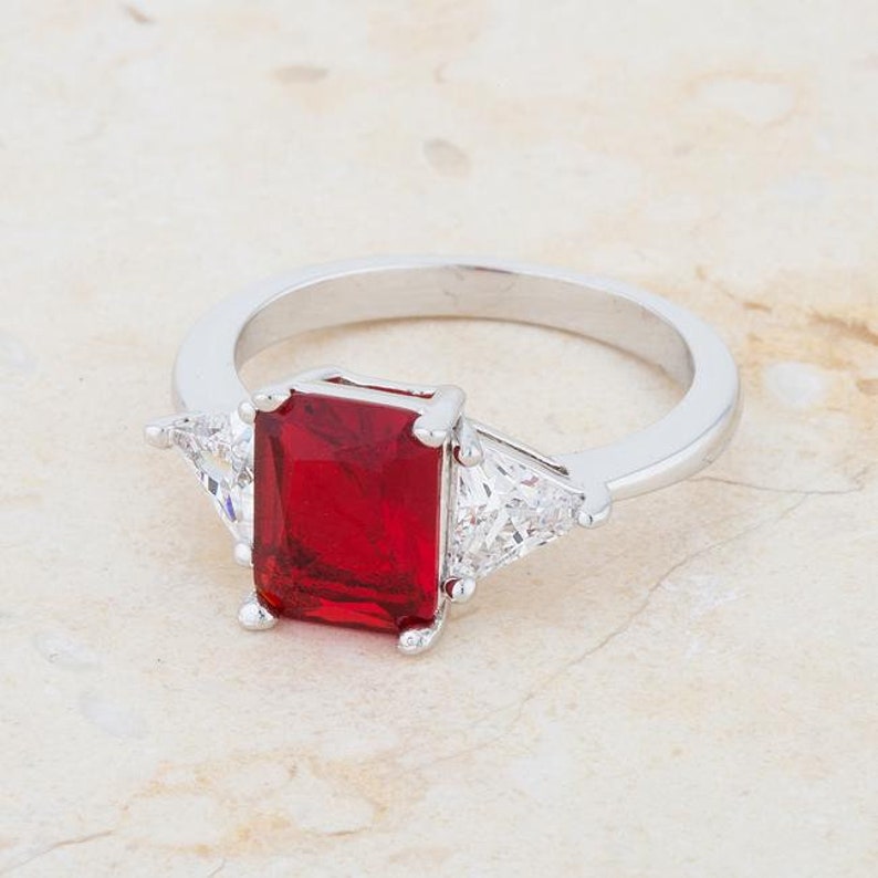 Gretchen 3ct Ruby Radiant Cubic Zirconia Three Stone 4.5ct - Etsy