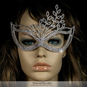 Lorelle Leaves Statement Crystal Silver Masquerade Mask, Venetian Prom ...