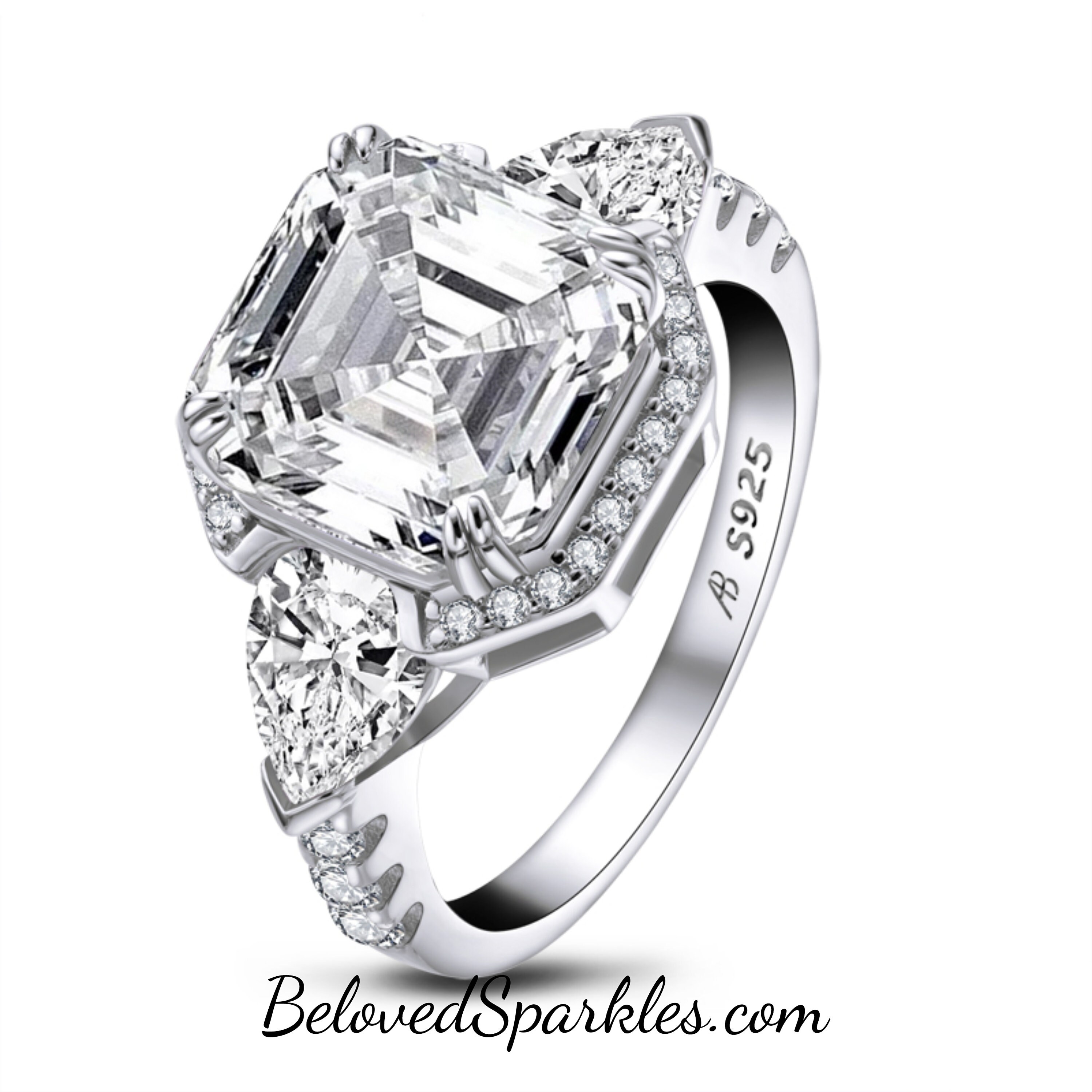 Mavis 10mm Asscher 7ct Cubic Zirconia Halo 925 Sterling Silver ...