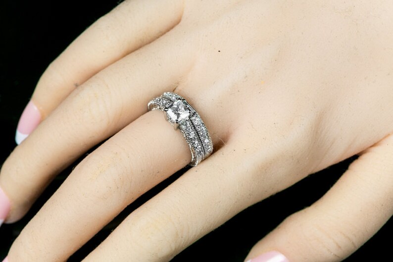 Lupe .5ct Princess Cut CZ Filigree Engagement and Wedding Ring - Etsy