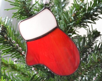 Stained Glass Red Mitten Christmas Ornament - Etsy