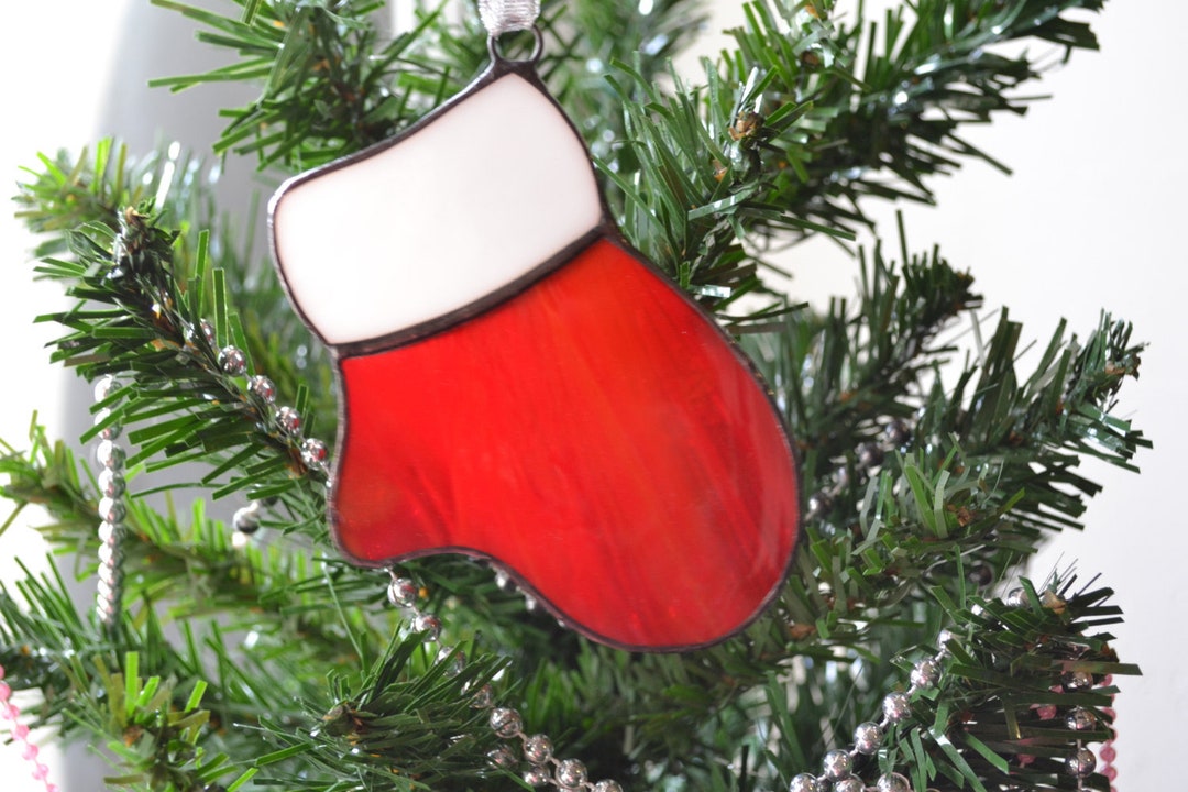 Xmas Stained Glass Mitten Suncatcher Red Mitten Scandinavian Christmas ...
