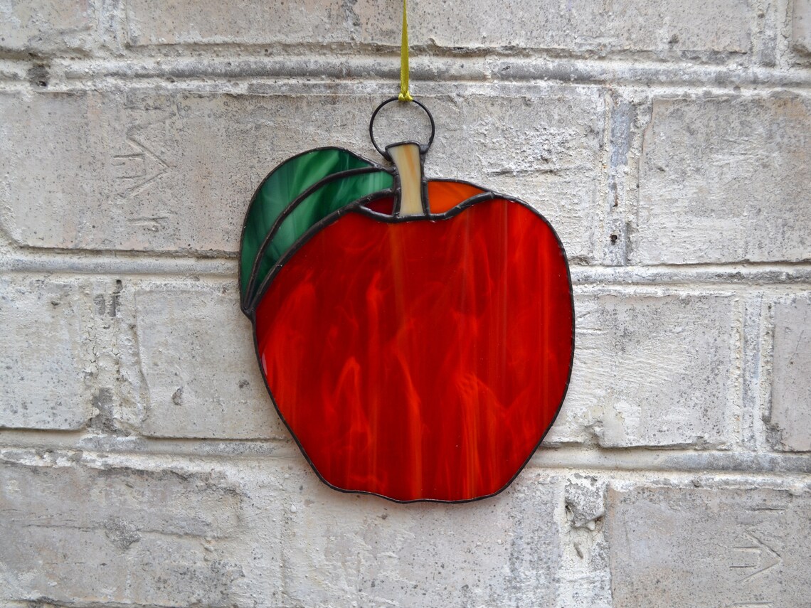 Red Apple Stained Glass Suncatcher Window Hanging or Wall - Etsy