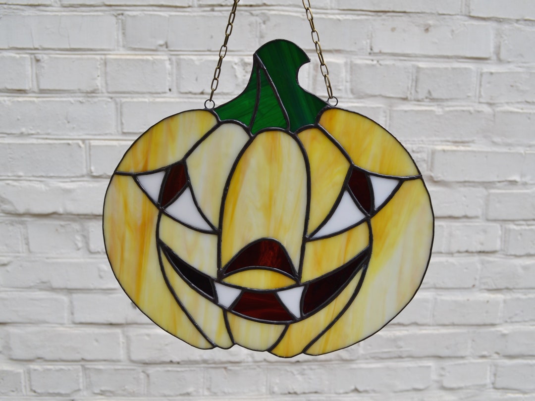 Jack O Lantern Stained Glass Suncatcher Halloween Home Decor. Large ...